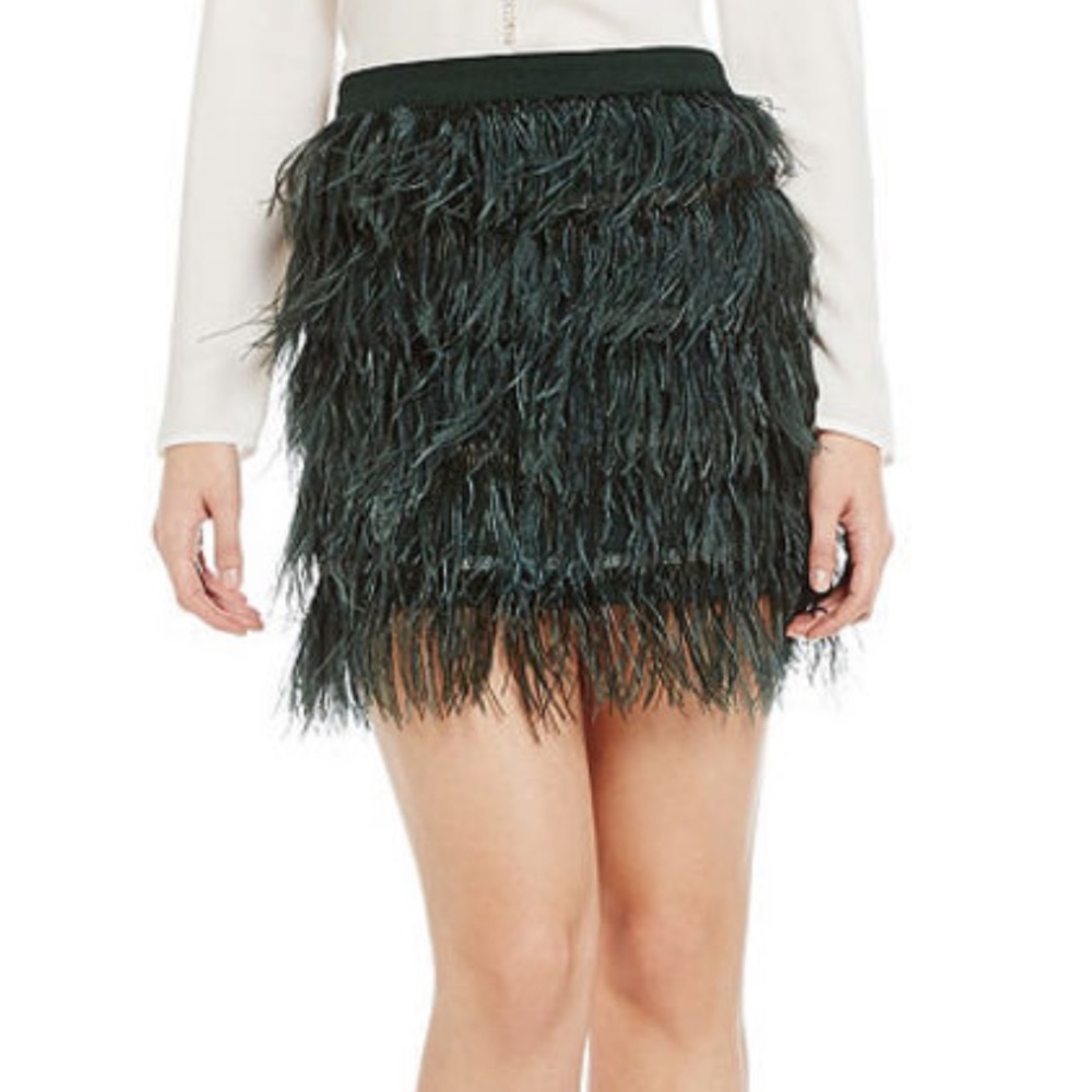 Gianni Bini Dark Green Feather Mini Skirt - Gem